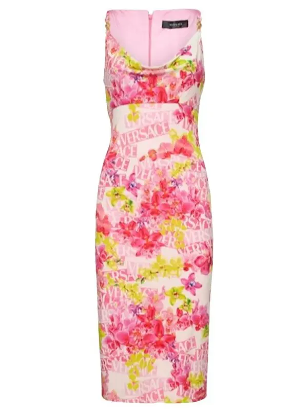 Versace Floral Jersey Midi Dress - Pink