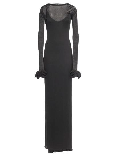 Blumarine Floral Cuff Maxi Dress - Black