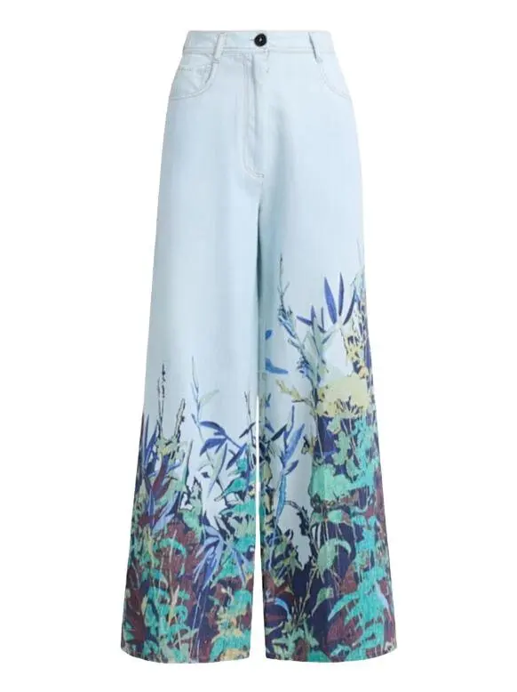 FORTE_FORTE Printed Denim Wide-leg Pants - Blue