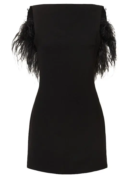 16Arlington Feather-trimmed Mini Dress - Black