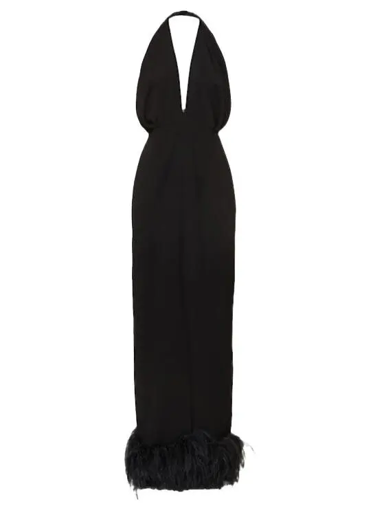 16Arlington Feather-trimmed Backless Dress - Black