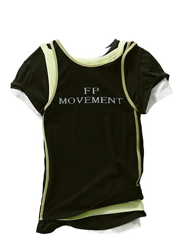 Free People Ribbed Logo Tank - Black