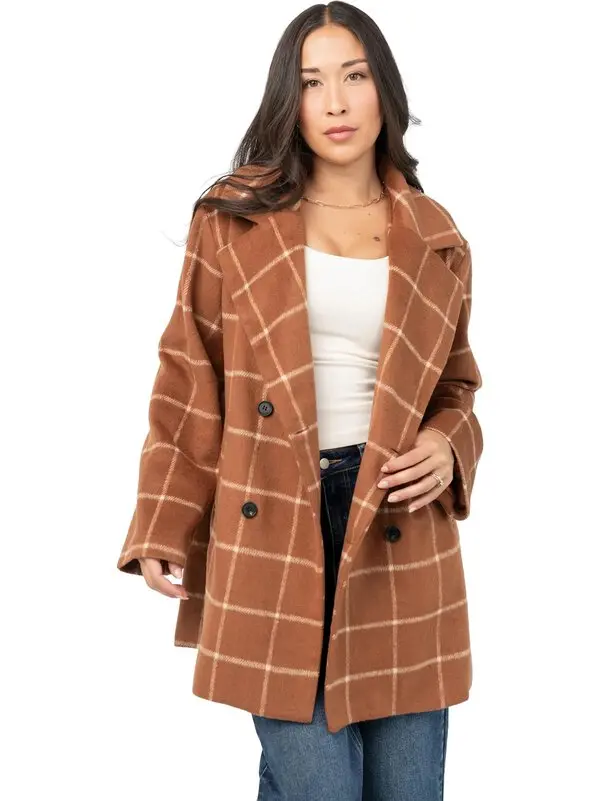 COCOLOVE Plaid Coat - Cognac