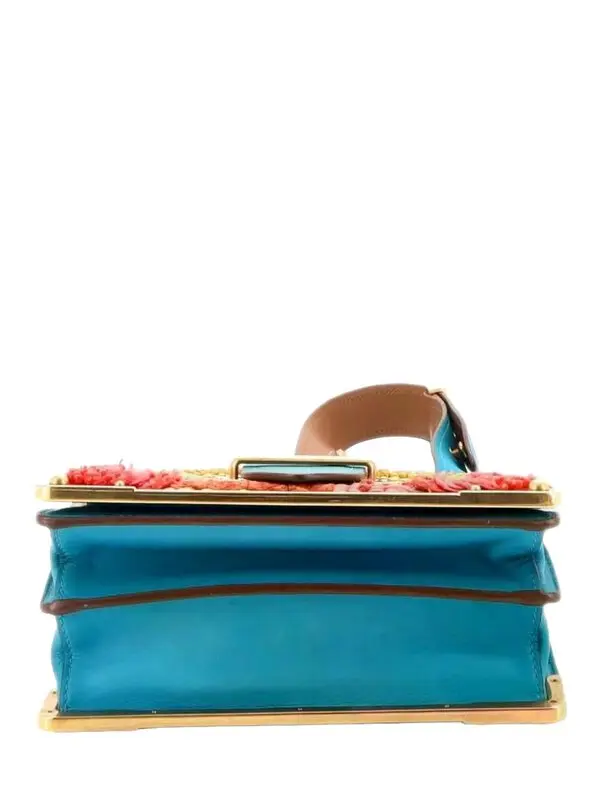 Prada Embroidered Straw And Leather Small Cahier Crossbody Bag - Blue