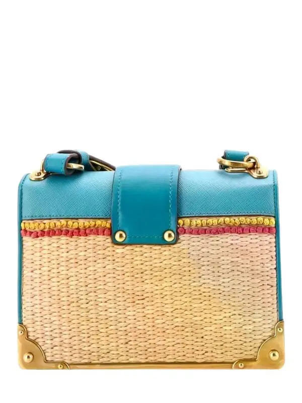 Prada Embroidered Straw And Leather Small Cahier Crossbody Bag - Blue