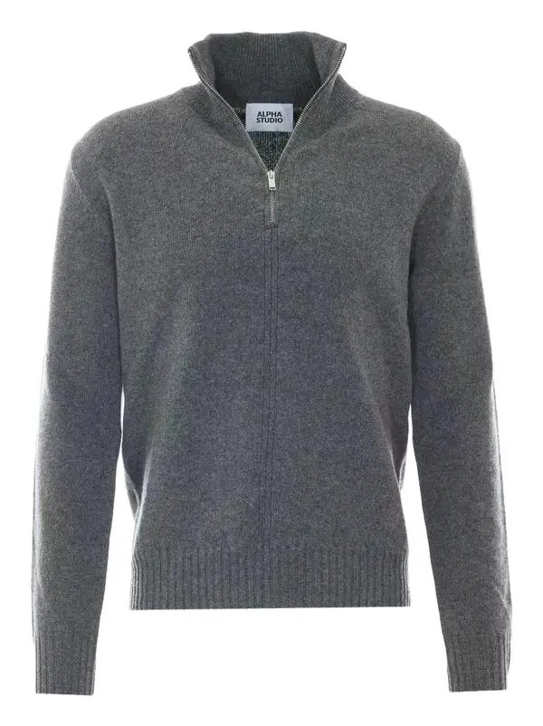 Alpha Studio Half-zip High-neck Sweater - Grey