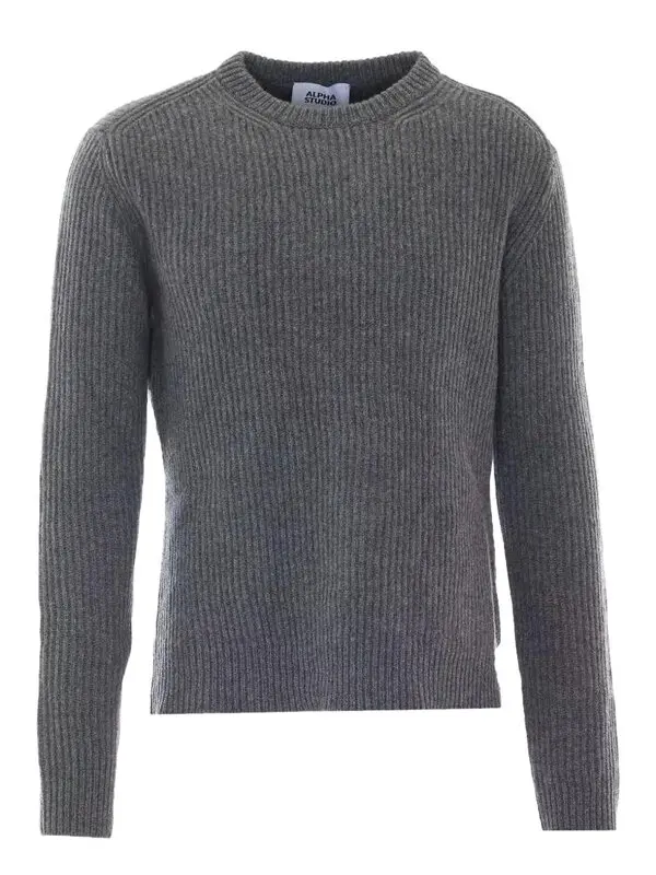 Alpha Studio Ribbed-knit Crew-neck Sweater - Grey