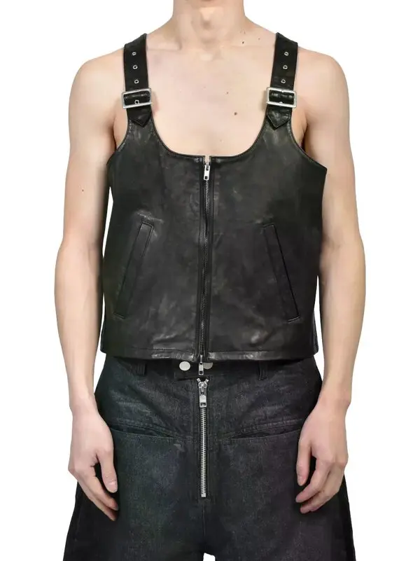 FILTH Buckle-strap Zip-up Vest - Black