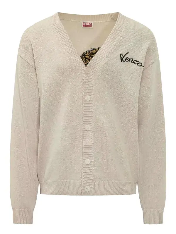 Kenzo Jumping Tiger Embroidered Cardigan - Neutrals