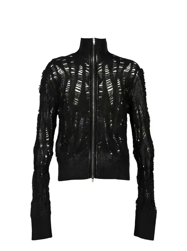 FILTH Distressed Zip-up Cardigan - Black