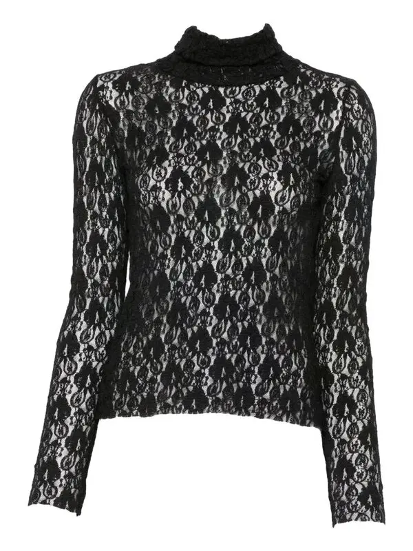 Dixie Floral Lace Roll-neck Top - Black