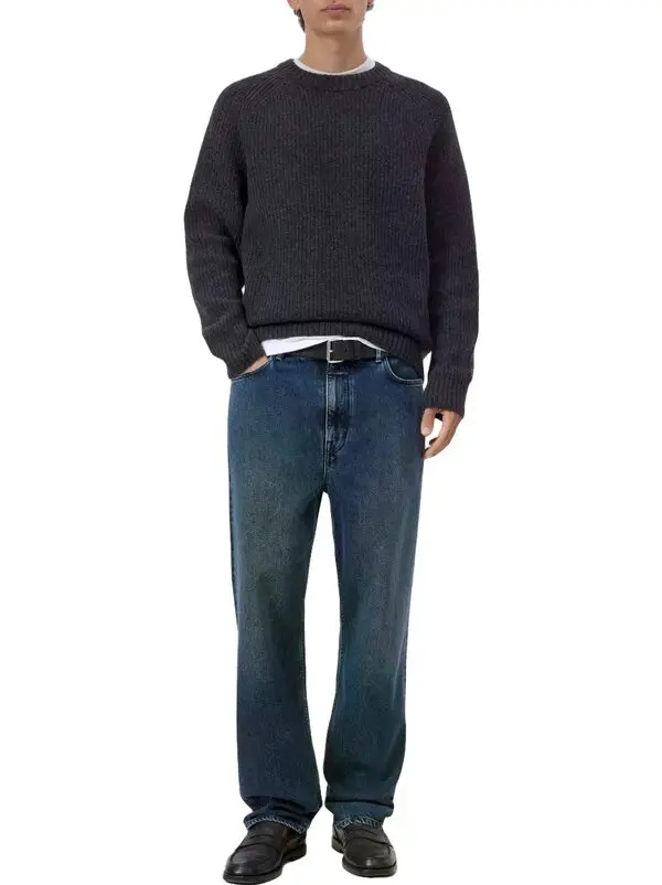 Closed Ribbed-knit Raglan-sleeve Sweater - Grey
