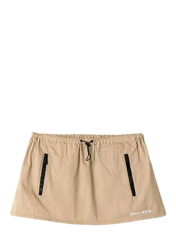 Miu Miu Drawstring-waist Logo-print Skirt - Neutrals