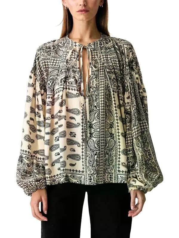 VICOLO Paisley-print Tie-neck Blouse - Black