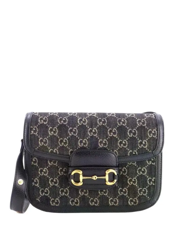 Gucci Horsebit 1955 Gg Denim Shoulder Bag - Black