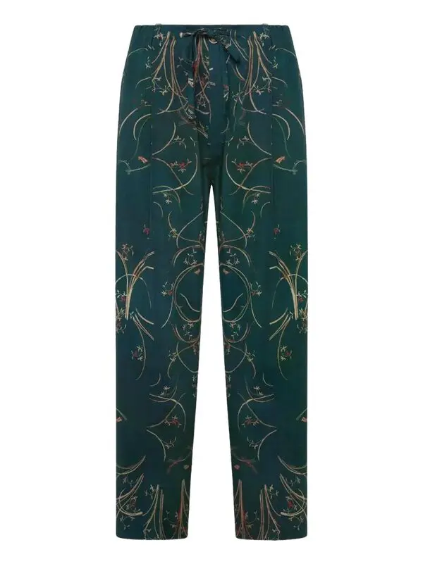 PIERRE-LOUIS MASCIA Dylan Botanical-pattern Wide-leg Trousers - Blue