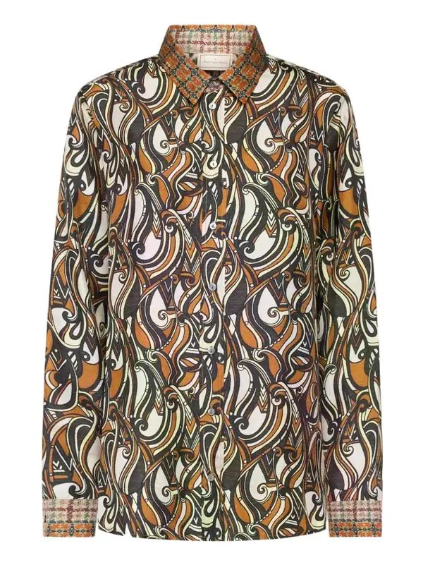 PIERRE-LOUIS MASCIA Abstract-print Silk Shirt - Brown