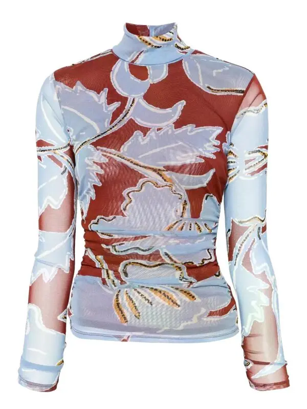 Diane Von Furstenberg Logan Floral-print High-neck Top - Blue