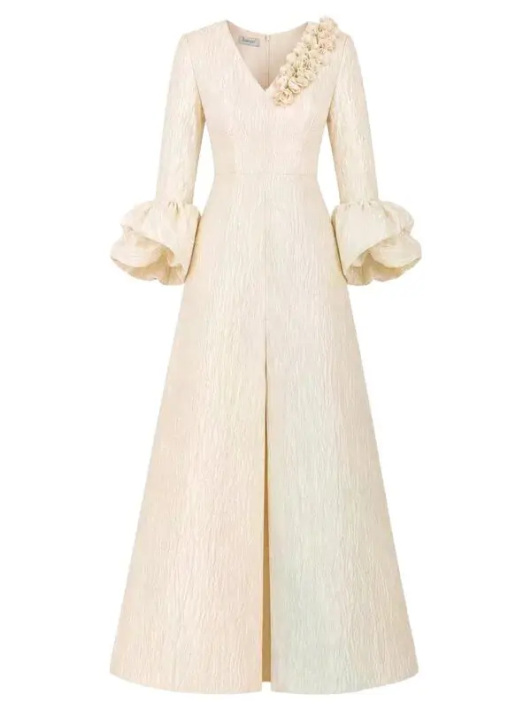 BARUNI Fayha Floral-embellished A-line Maxi Gown - White