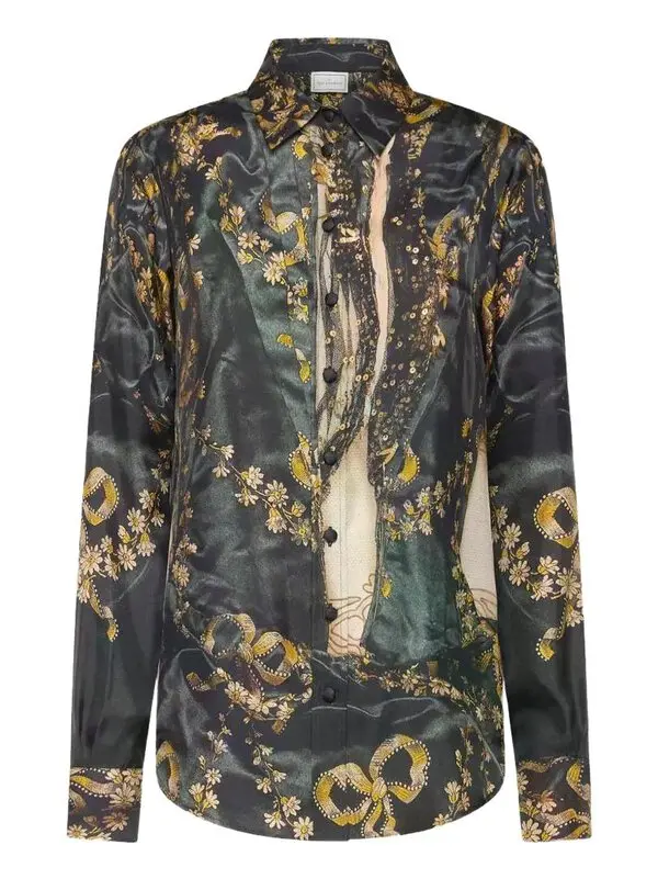 PIERRE-LOUIS MASCIA Aloe Floral-print Silk Shirt - Black