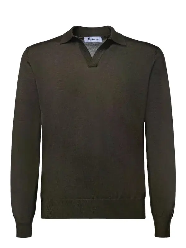 GALIANO Fine Knit Polo Collar Sweater - Brown