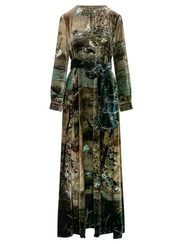 PIERRE-LOUIS MASCIA Kanpur Landscape-print Belted Maxi Dress - Brown