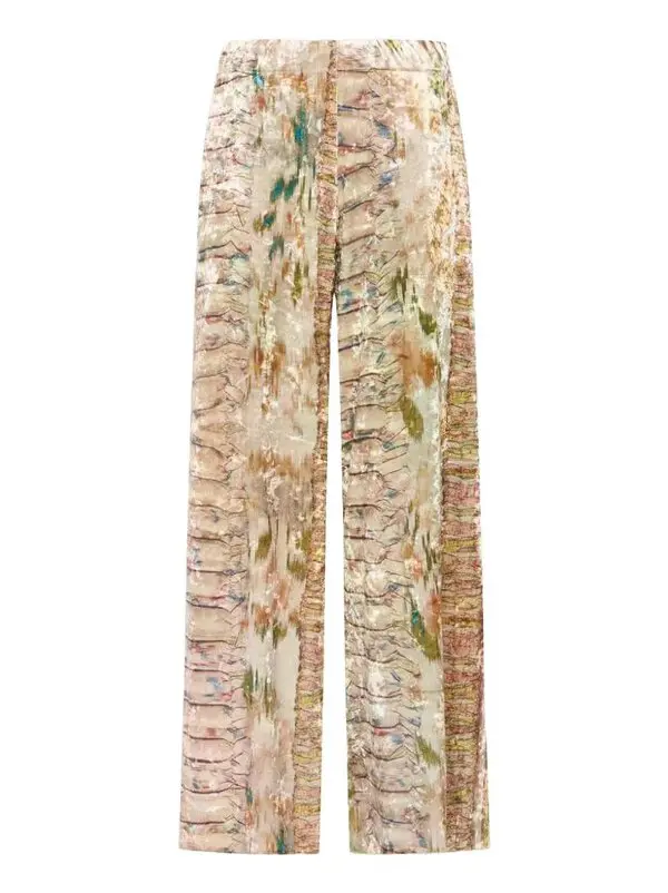 PIERRE-LOUIS MASCIA Abstract-print Velvet Palazzo Pants - Neutrals