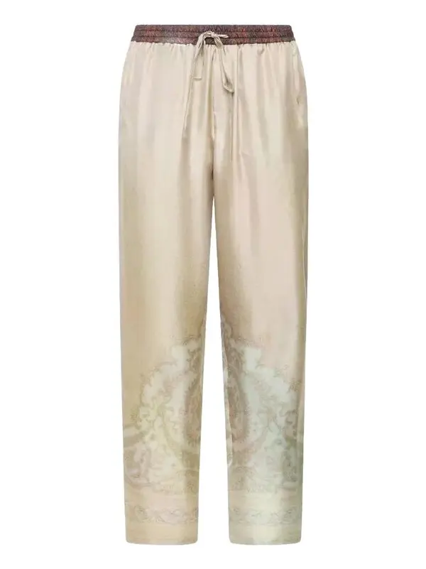 PIERRE-LOUIS MASCIA Silk Paisley Motif Straight-leg Trousers - Neutrals