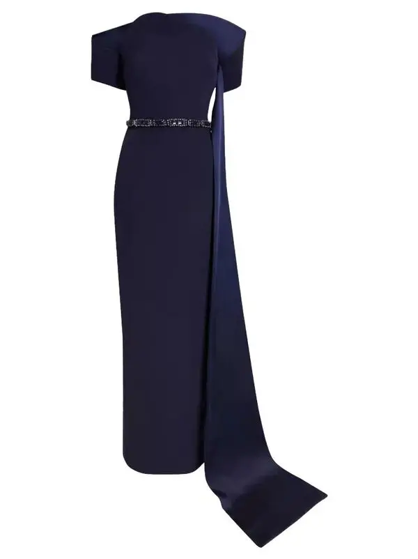 Safiyaa Giorgia Asymmetric Sash-detail Maxi Dress - Blue
