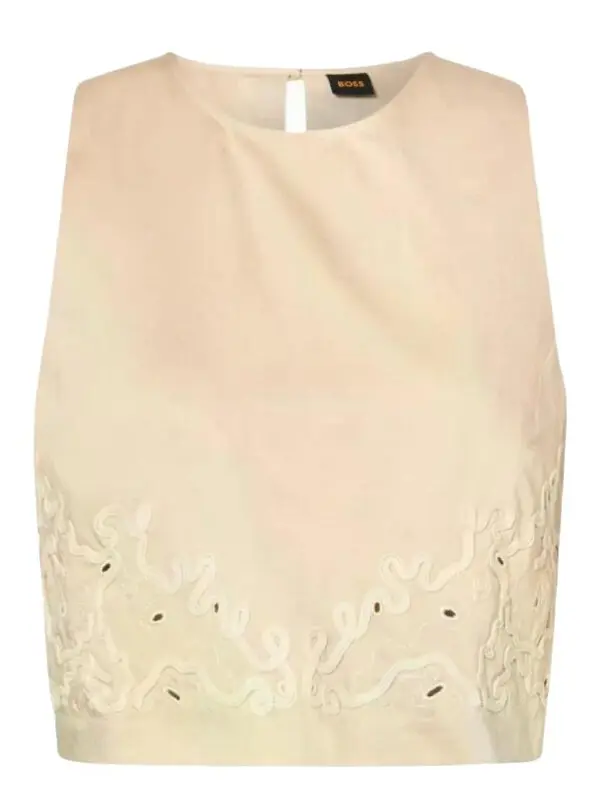 BOSS Embroidered Cropped Top - Neutrals