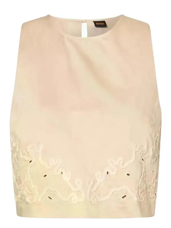 BOSS Embroidered Cropped Top - Neutrals