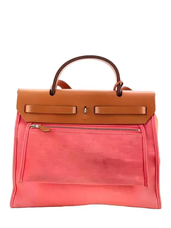 Hermès Herbag Zip Leather And Toile 31 Shoulder Bag - Pink