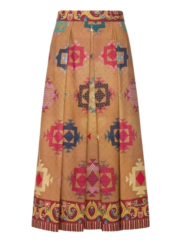 PIERRE-LOUIS MASCIA Geometric-motif Pleated Midi Skirt - Neutrals