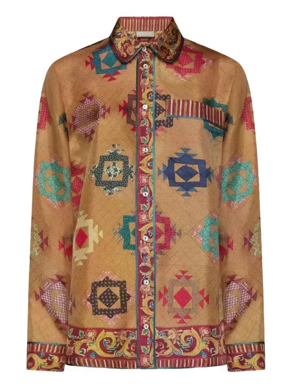 PIERRE-LOUIS MASCIA Geometric-print Silk Shirt - Neutrals