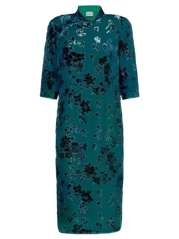 PIERRE-LOUIS MASCIA Vefio Floral-velvet Midi Dress - Blue
