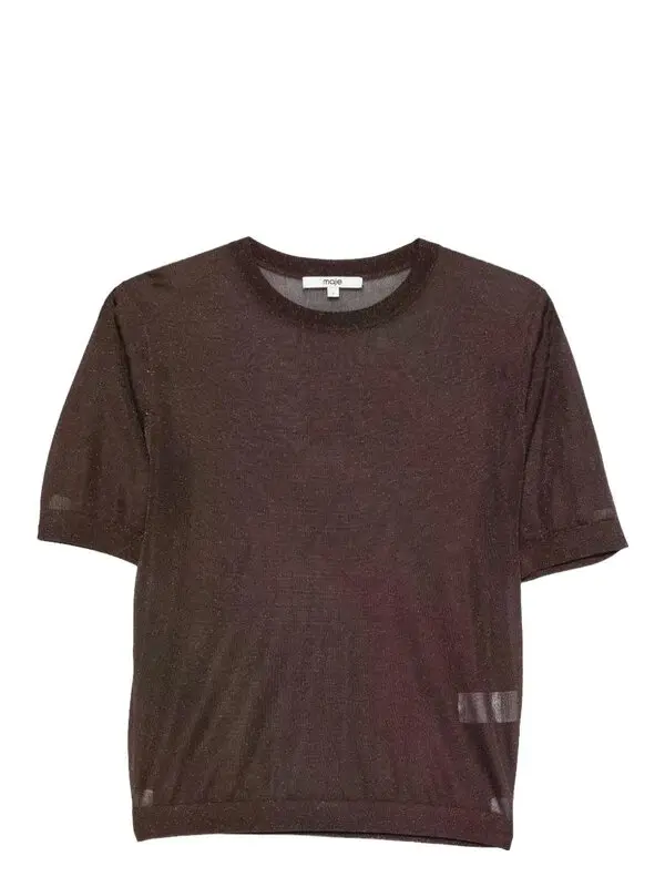 Maje Short-sleeve Metallic-effect T-shirt - Brown