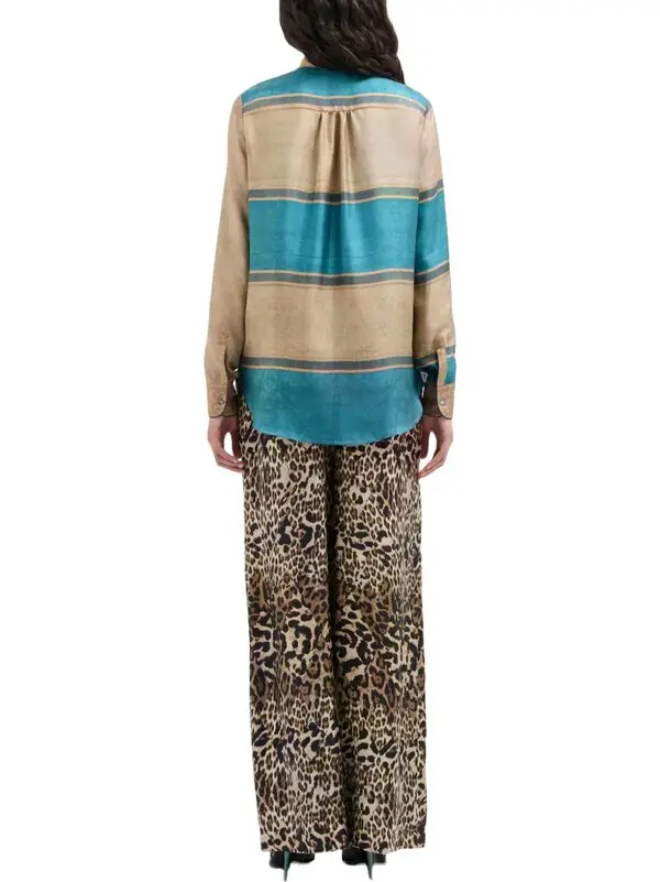 PIERRE-LOUIS MASCIA Stripe-motif Silk Shirt - Neutrals