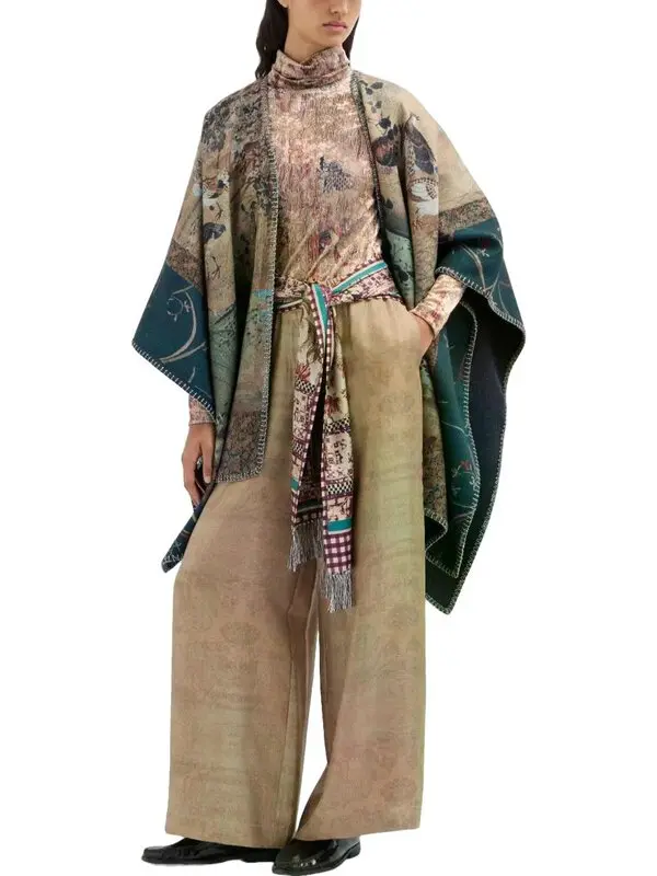 PIERRE-LOUIS MASCIA Nature-inspired Print Wool Cape - Neutrals
