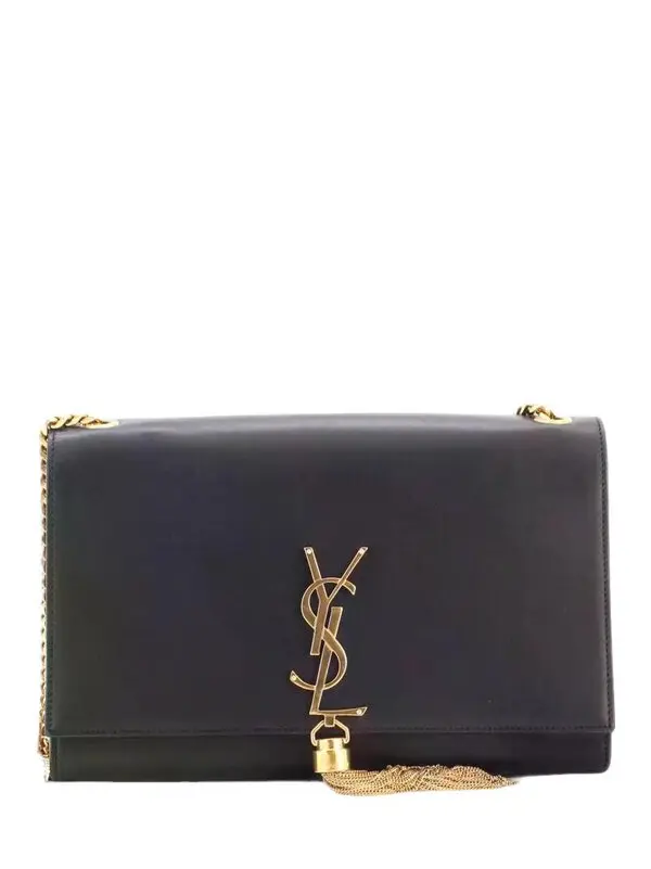 Saint Laurent Leather Monogram Cross Body Bag - Black