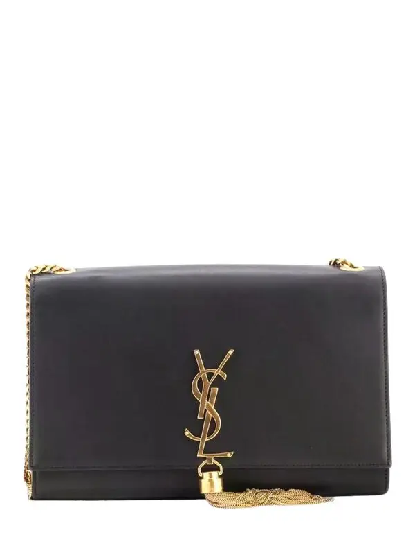 Saint Laurent Leather Monogram Cross Body Bag - Black