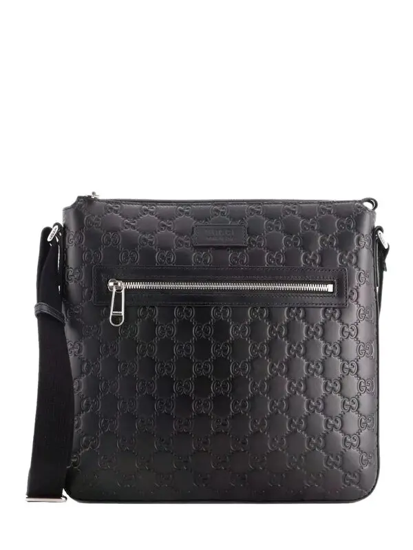 Gucci Signature Zip Messenger Bag Ssima Leather Cross Body Bag - Black