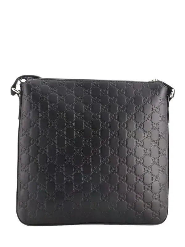 Gucci Signature Zip Messenger Bag Ssima Leather Medium Cross Body Bag - Black