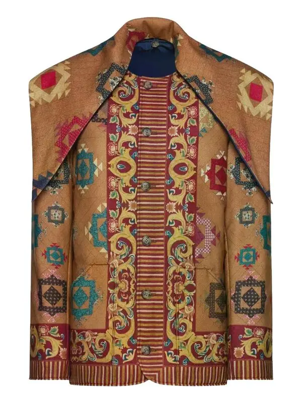PIERRE-LOUIS MASCIA Geometric Print Hooded Wool Jacket - Neutrals