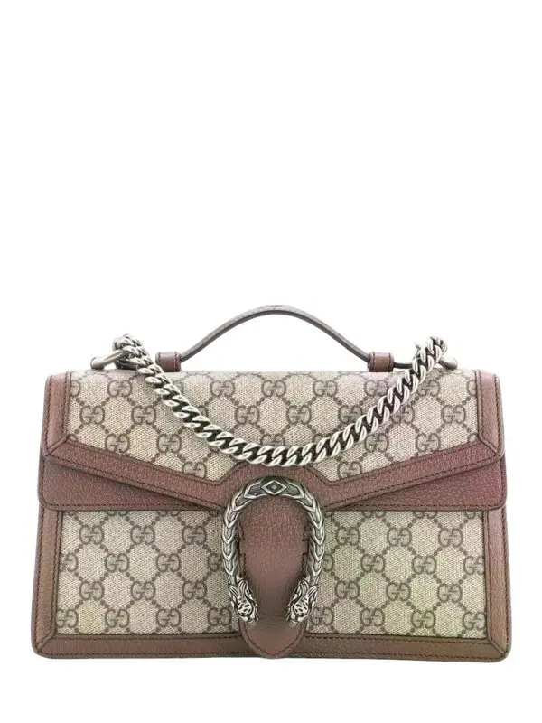Gucci Dionysus Top Handle Chain Bag Gg Coated Canvas Small Satchel - Brown