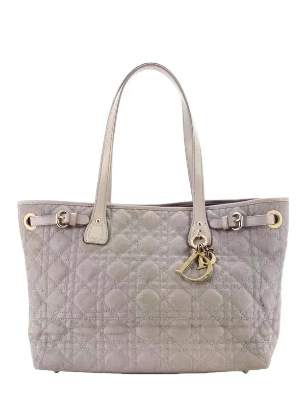 Dior Panarea Cannage Quilt Canvas Small Tote Bag - Grey