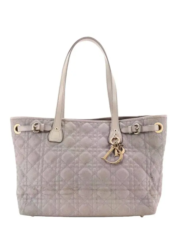 Dior Panarea Cannage Quilt Canvas Small Tote Bag - Grey