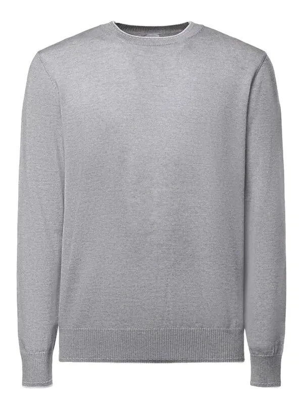 Eleventy Contrast-trim Wool Fine-knit Top - Grey