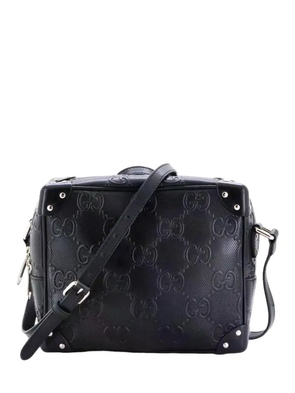 Gucci Square Shoulder Bag Gg Embossed Perforated Leather Crossbody Bag - Black