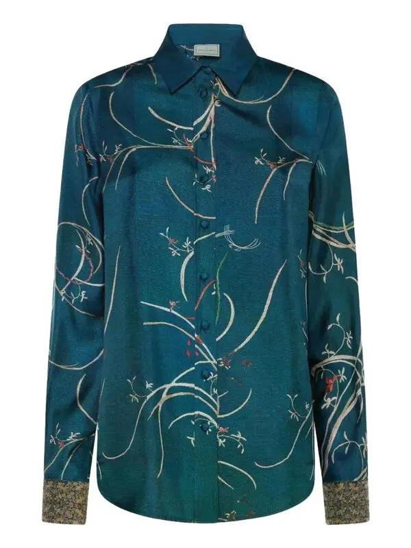 PIERRE-LOUIS MASCIA Botanical-print Silk Shirt - Blue