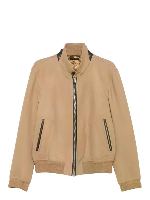 TOM FORD Leather-trimmed Zip-up Bomber Jacket - Neutrals